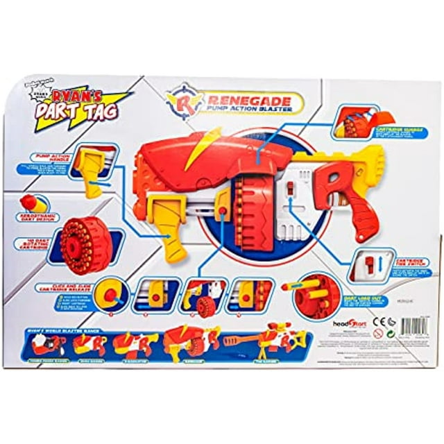 Ryan's World Foam Dart Tag Renegade Rapid Fire Barrel Blaster , Red ...