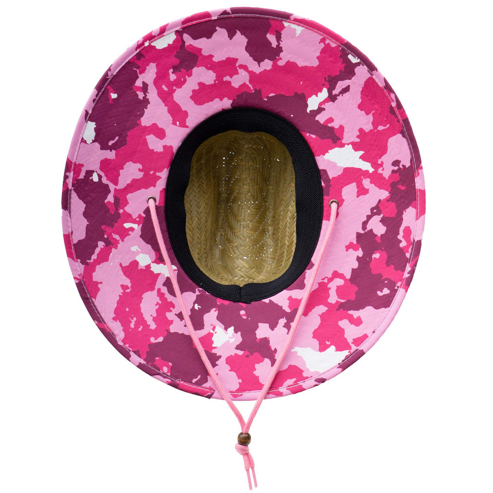 Camo Pink Fabric Pattern Print Straw Sunhat Men & Women, Lifeguard Hat ...
